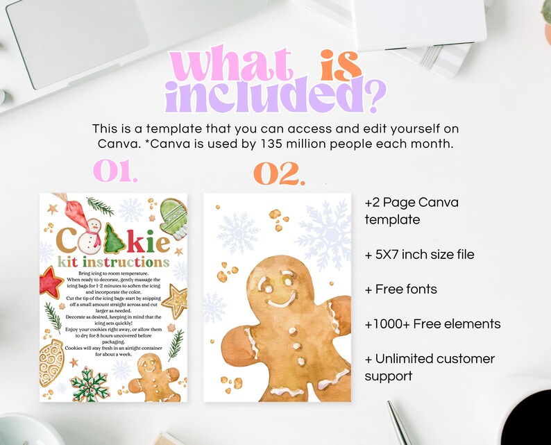 Editable Christmas Cookie Instructions Card Template, Editable Cookie ...
