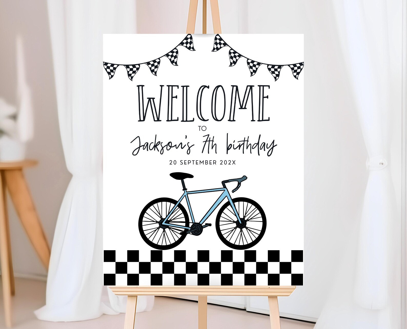 Editable Bicycle Birthday Welcome Sign: Blue Bike Party (digital ...