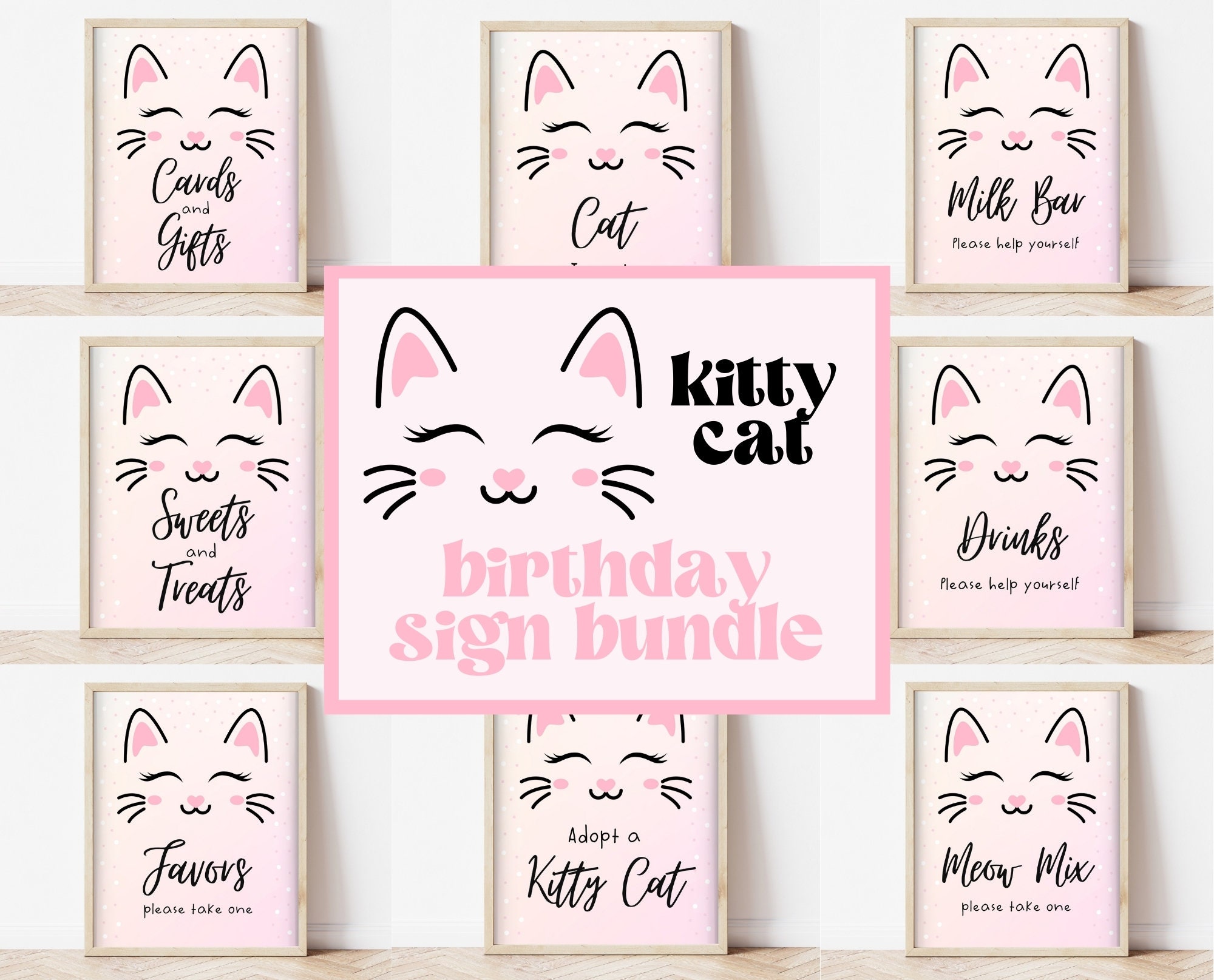 Editable Kitty Cat Birthday Sign Bundle, Kitten Party Sign Bundle, Pink ...
