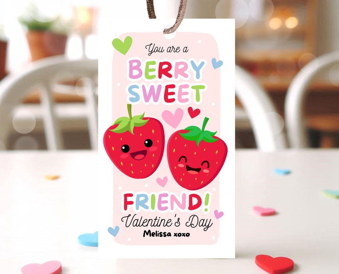 Editable Strawberry Valentines Gift Tag, Valentine You Are A Berry ...