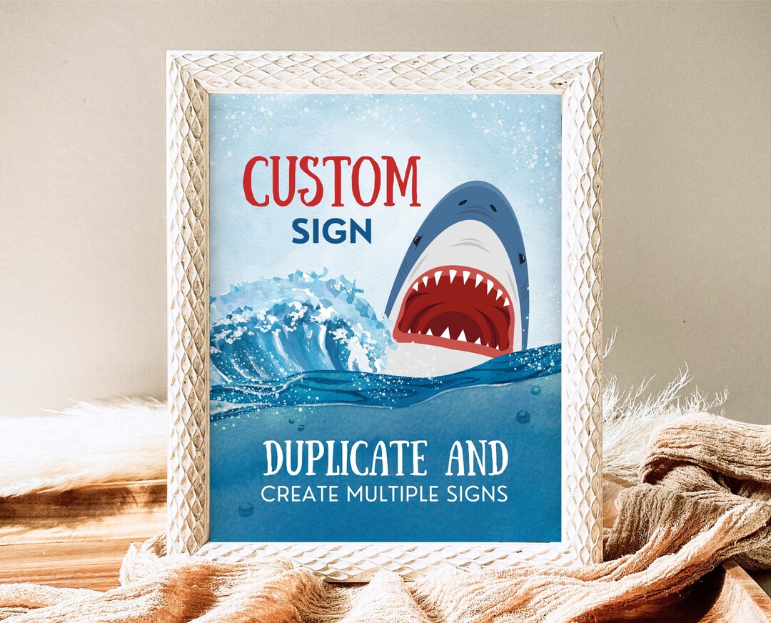 Editable Shark Birthday Custom Sign, Shark Party Sign, Fintastic Shark ...