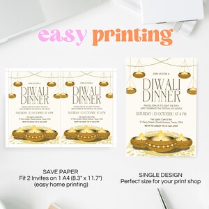 Editable Diwali Dinner Invitation, Gold Diwali Party Invitation, Hindu ...