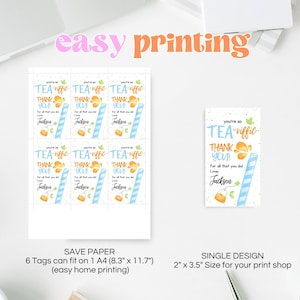 Editable Iced Tea Gift Tags, End of School Year Tag, You're Tea-riffic ...