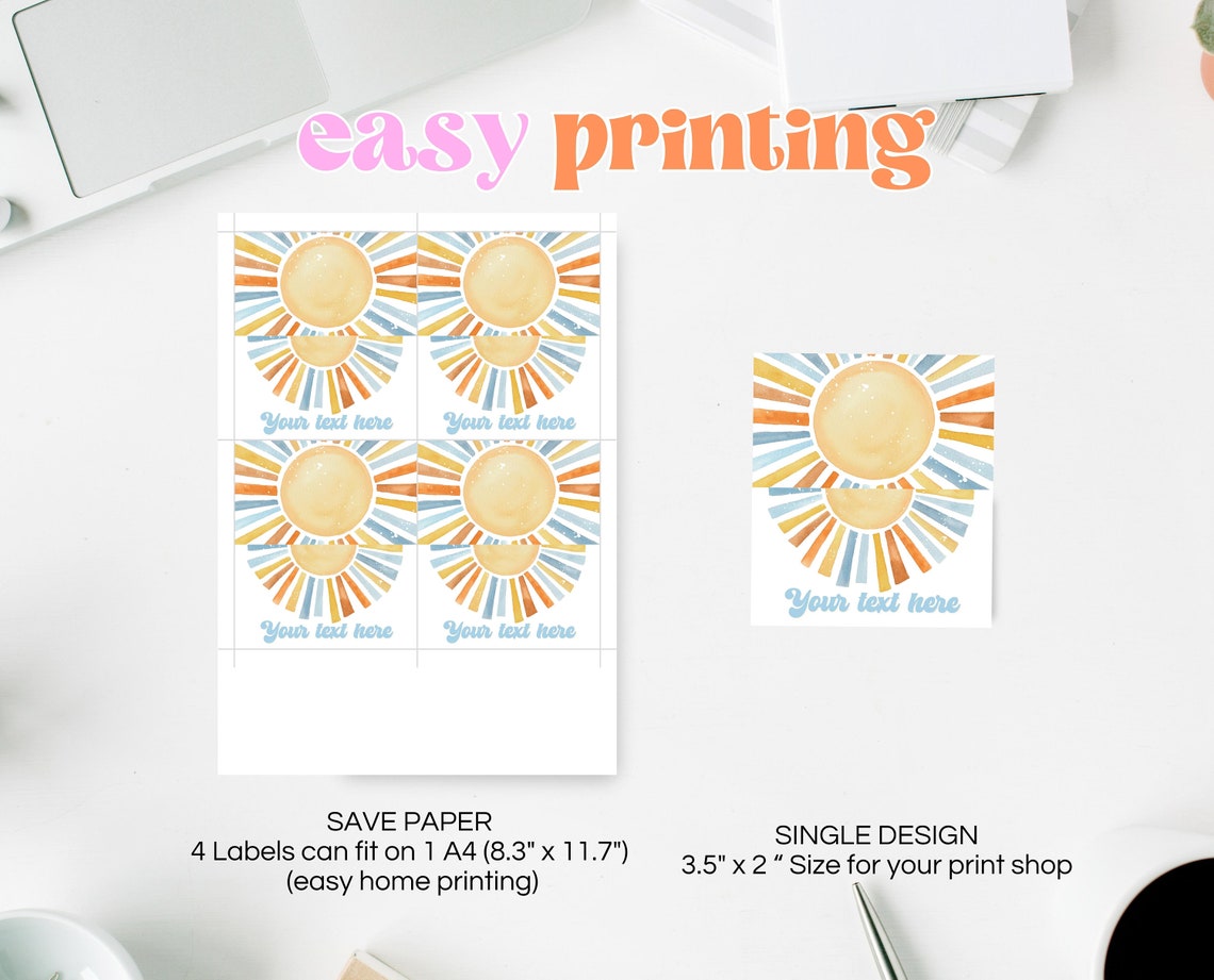 Editable Sunshine Baby Shower Food Labels, Retro Sunshine, Here Comes ...