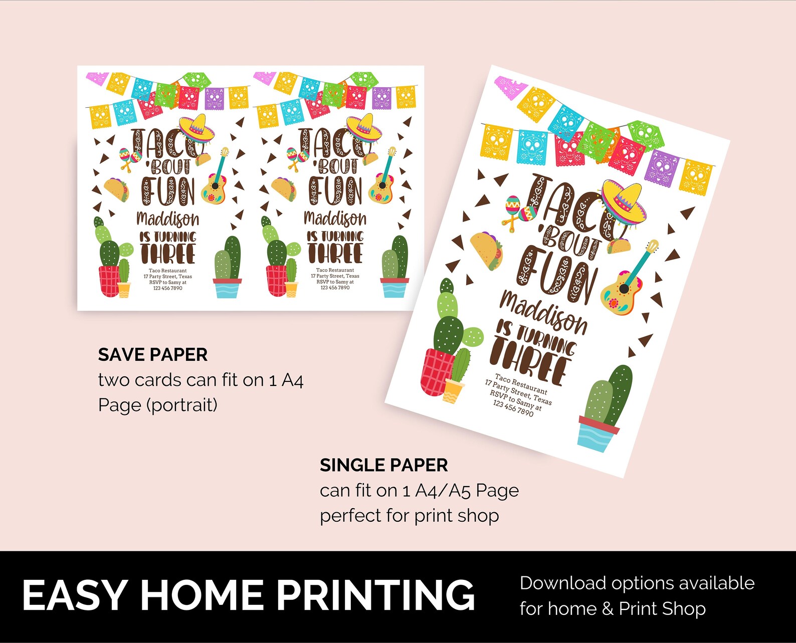 Editable Taco Bout Fun Birthday Invitation Girl First Fiesta - Etsy