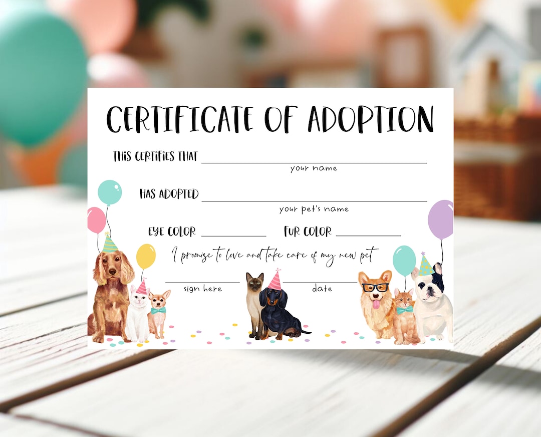 Editable Pet Adoption Certificate, Puppy & Kitten Birthday Adoption ...