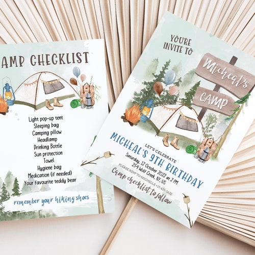 Camping Tent Invitation Template Printable Birthday Party - Etsy UK