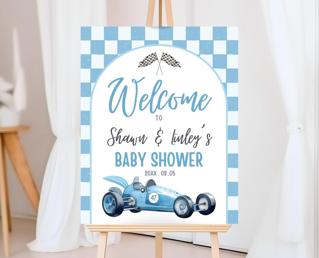 Editable Racing Car Baby Shower Welcome Sign, Vintage Race Car Baby ...