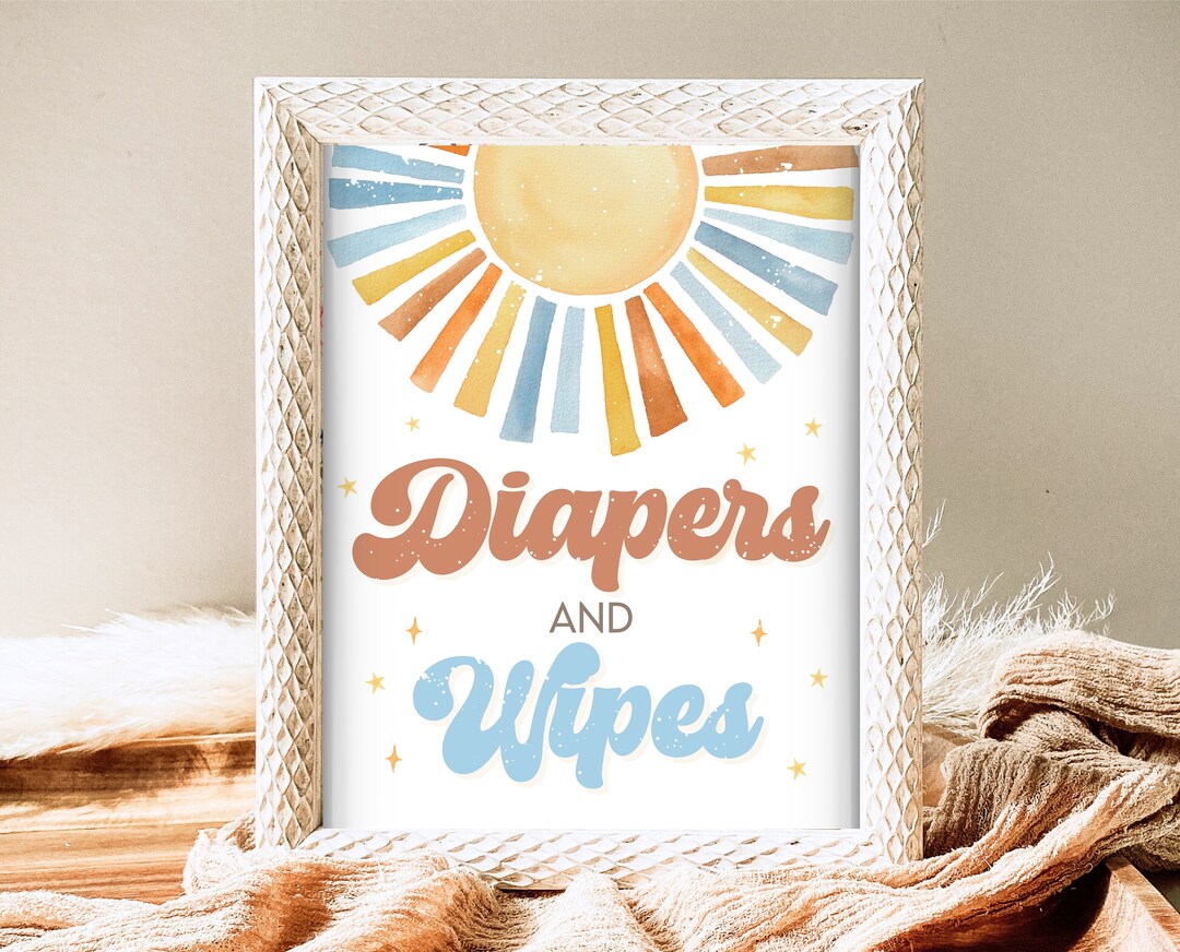 Diapers and Wipes Sign Sunshine Baby Shower, Here Comes the Son Baby ...