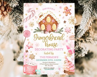 Editable Christmas Gingerbread House Decorating Party Invitation Xmas ...