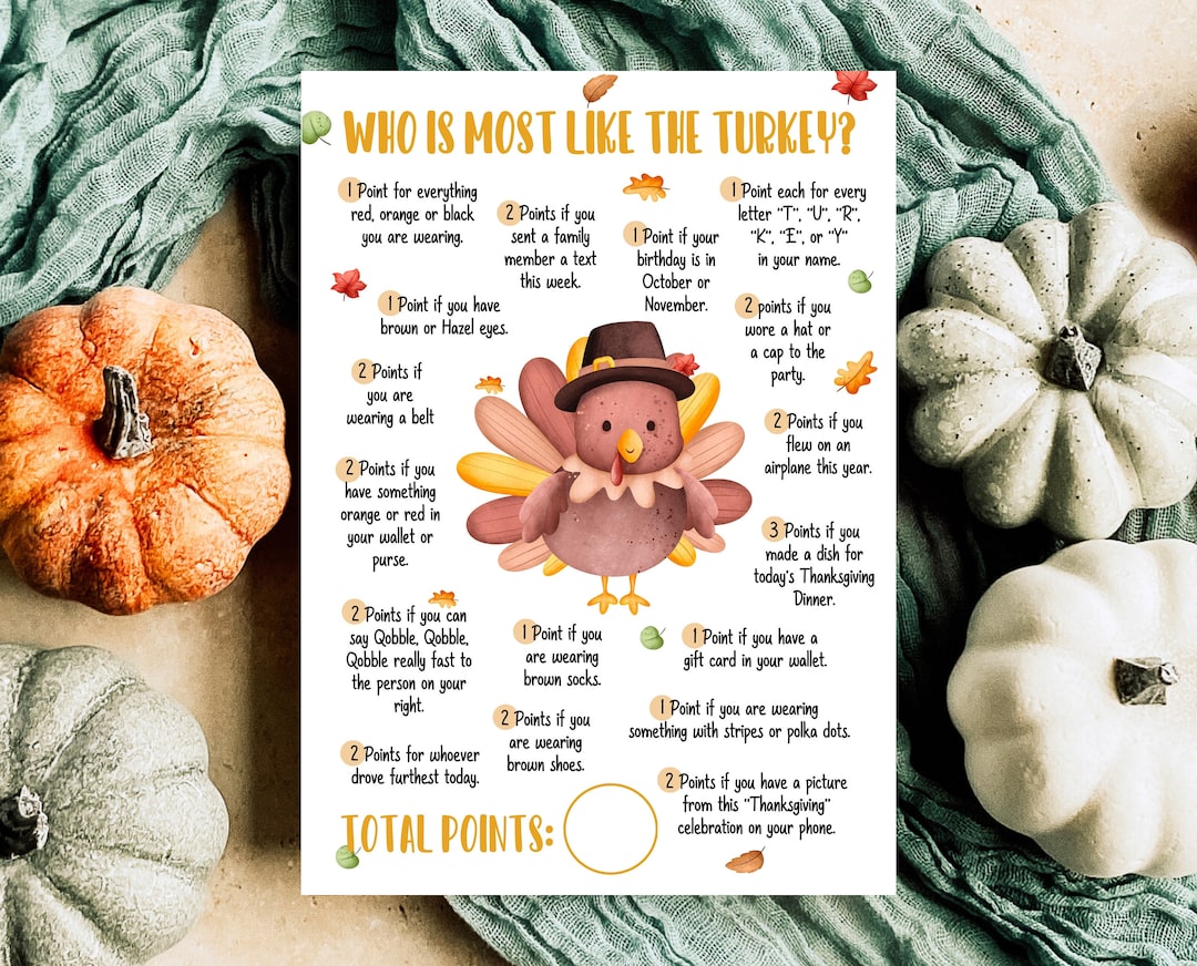 Printable Thanksgiving Game,family Thanksgiving Game, Dinner Table Game ...