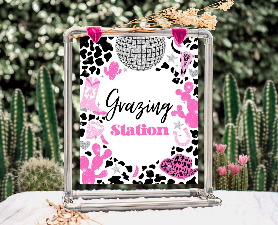 Grazing Station Sign Disco Cowgirl Birthday, Pink Disco Cowgirl ...