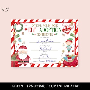 Editable Elf Adoption Certificate Adopt an Elf Letter Christmas Elf ...