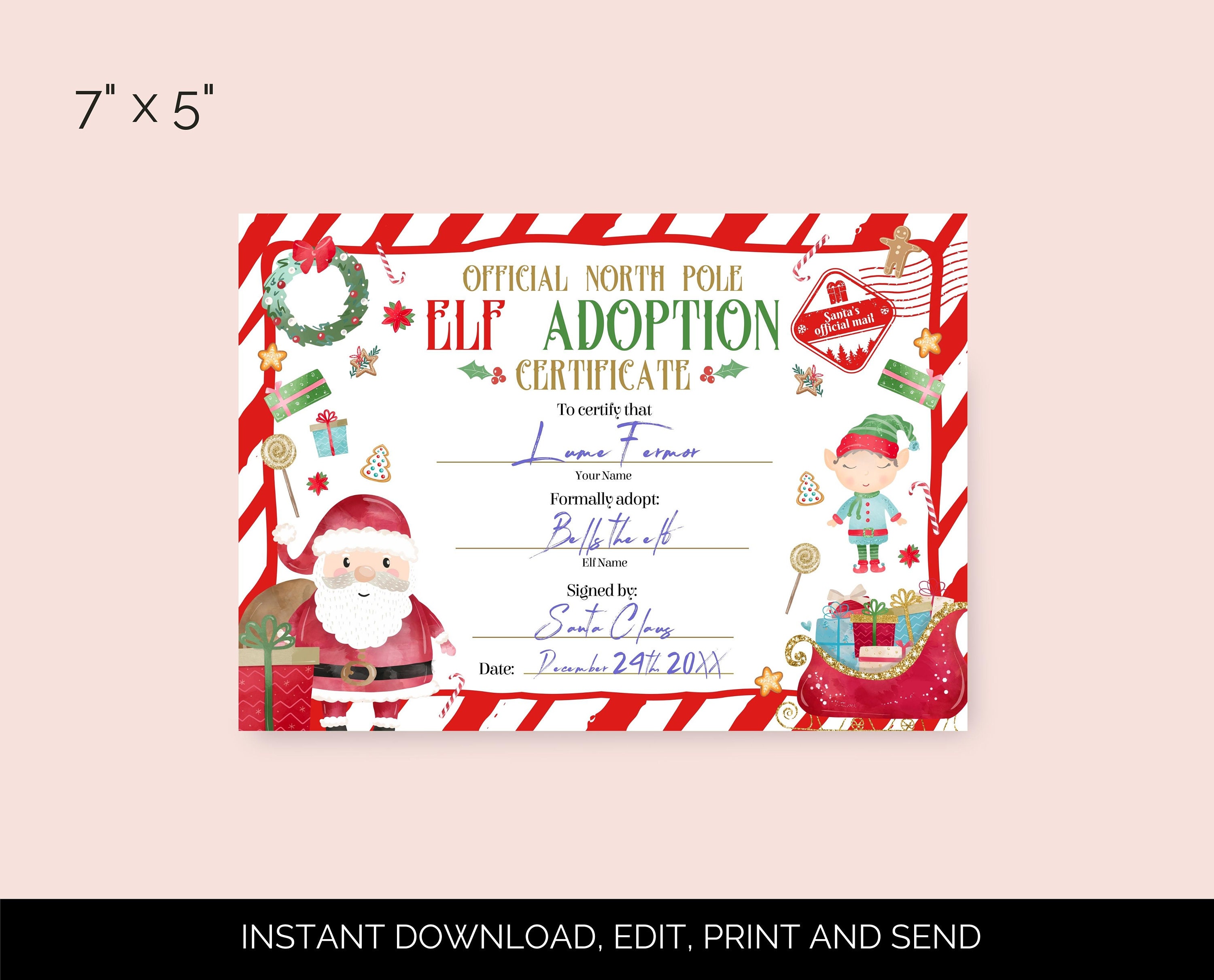 Editable Elf Adoption Certificate Adopt an Elf Letter Christmas Elf ...