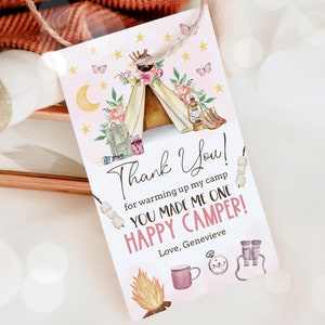 Editable Camp Party Favor Tag, Camp Out Birthday Thank You Card ...