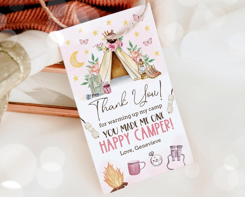 Editable Camp Party Favor Tag, Camp Out Birthday Thank You Card ...