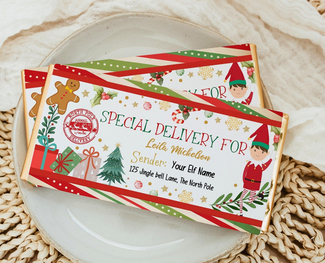 Editable Christmas Elf Bar Wrapper Template, Christmas Chocolate Wrapper Template, Christmas ...