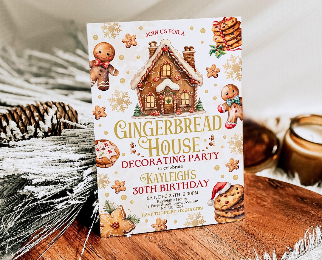 Editable Gingerbread House Birthday Party Invitation, Christmas Cookie ...
