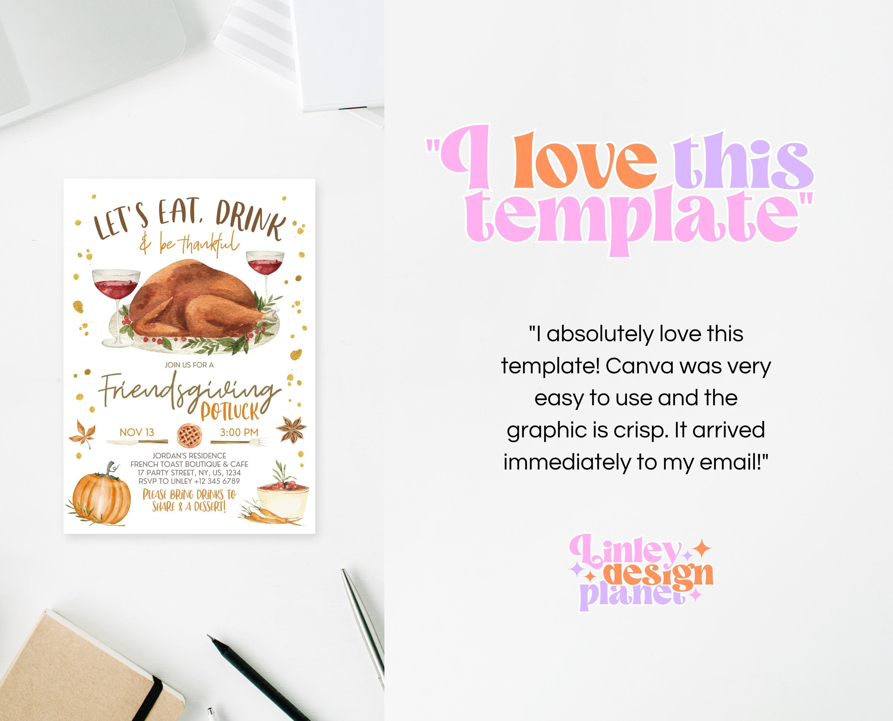 Editable Thanksgiving Invitation, Friendsgiving Invite, Rustic Turkey ...