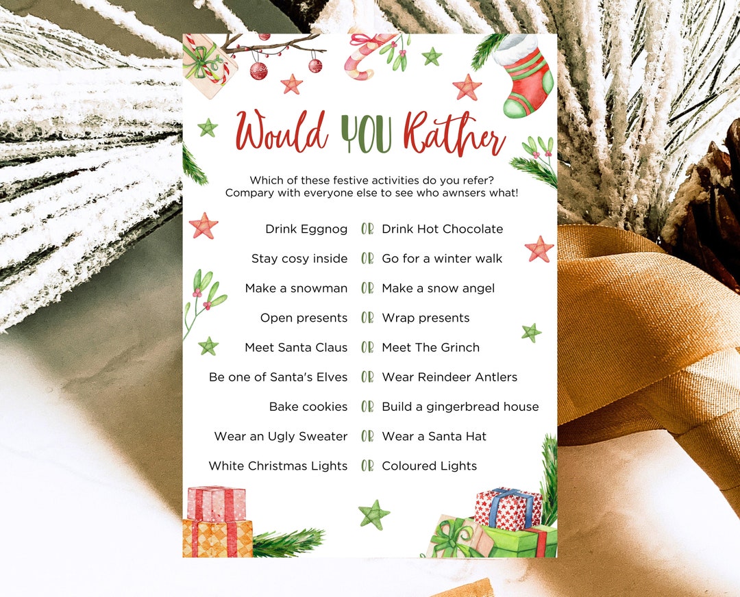 Christmas What Would You Rather Game Template, Printable Christmas ...