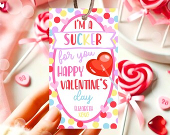 Editable Valentine's Day Lollipop Tags Valentine Gift Tag Candy Hearts ...