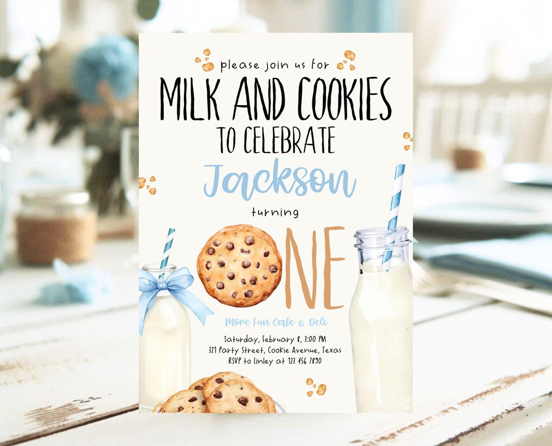 Editable Milk and Cookies Birthday Invitation, Milk and Cookies First ...