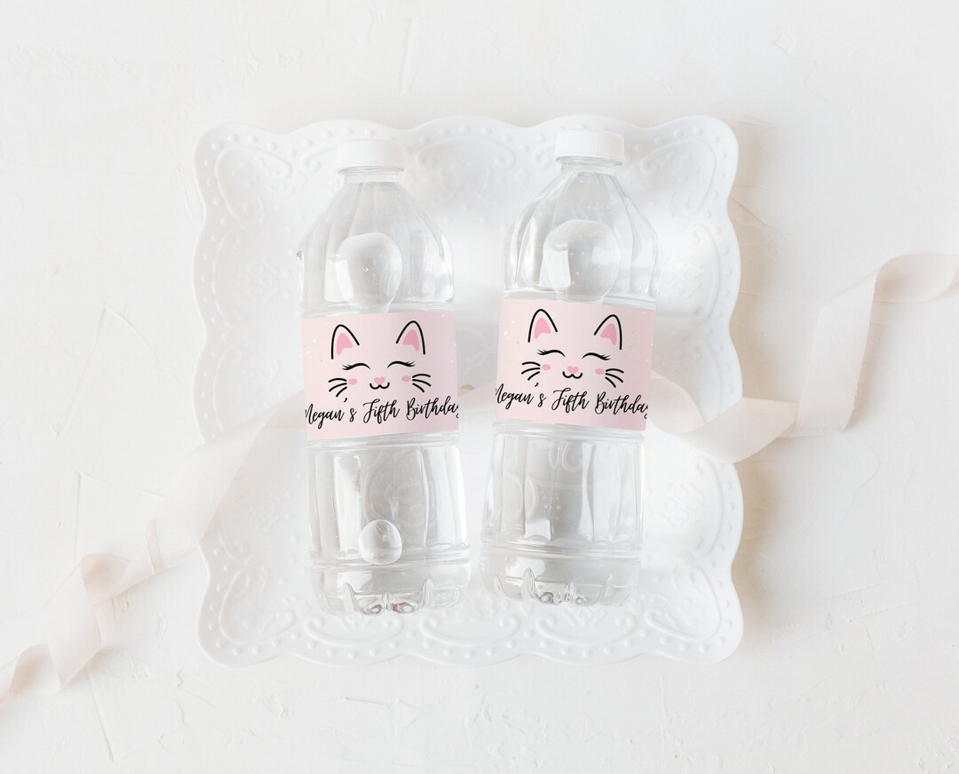 Editable Kitty Cat Birthday Water Bottle Label, Cat Birthday Bottle ...
