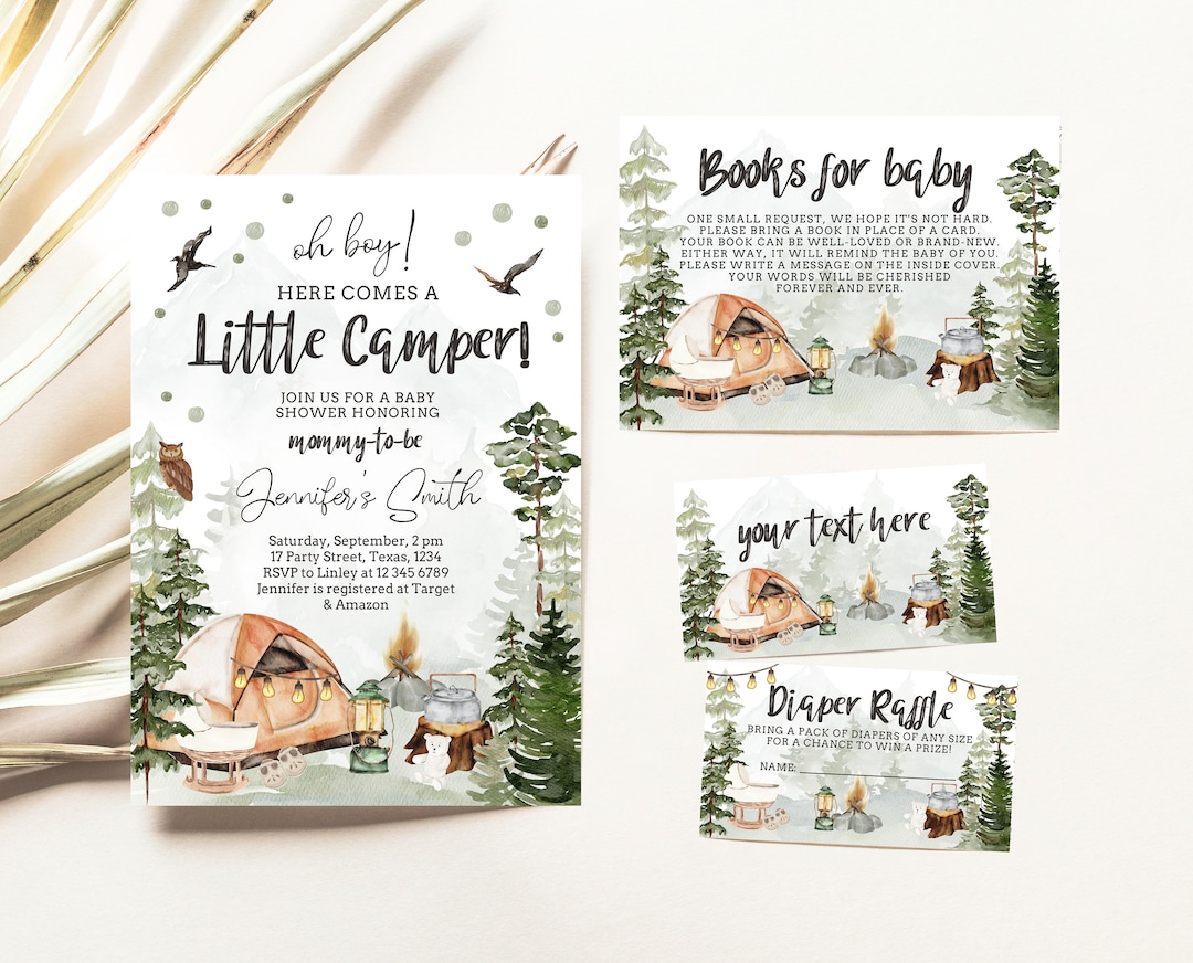 Camping Baby Shower Invitation Bundle, Little Camper Baby Shower Bundle ...
