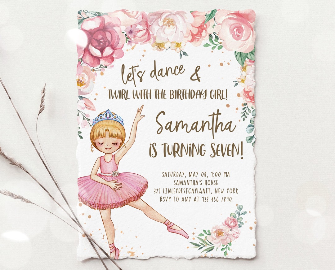 Editable Ballerina Birthday Invitation, Ballet Girl Birthday Party ...
