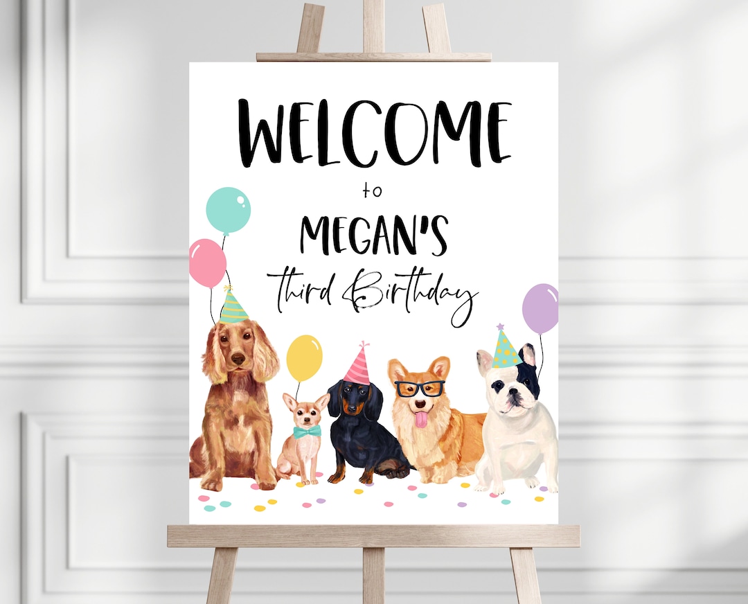 Editable Dog Birthday Welcome Sign, Puppy Birthday Banner, Minimalist ...