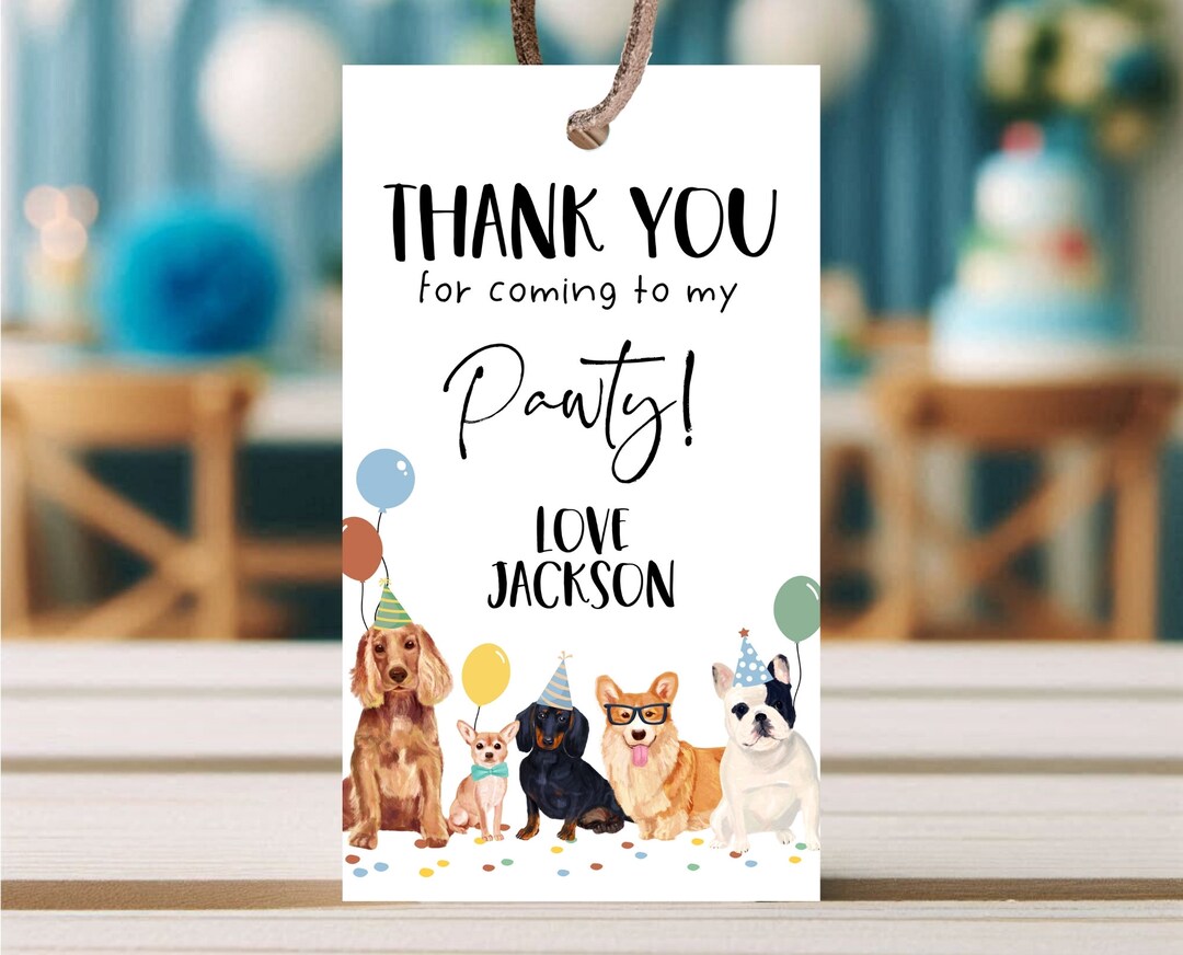Editable Boy Dog Birthday Favor Tag, Puppy Birthday Favor Tag, Animal ...