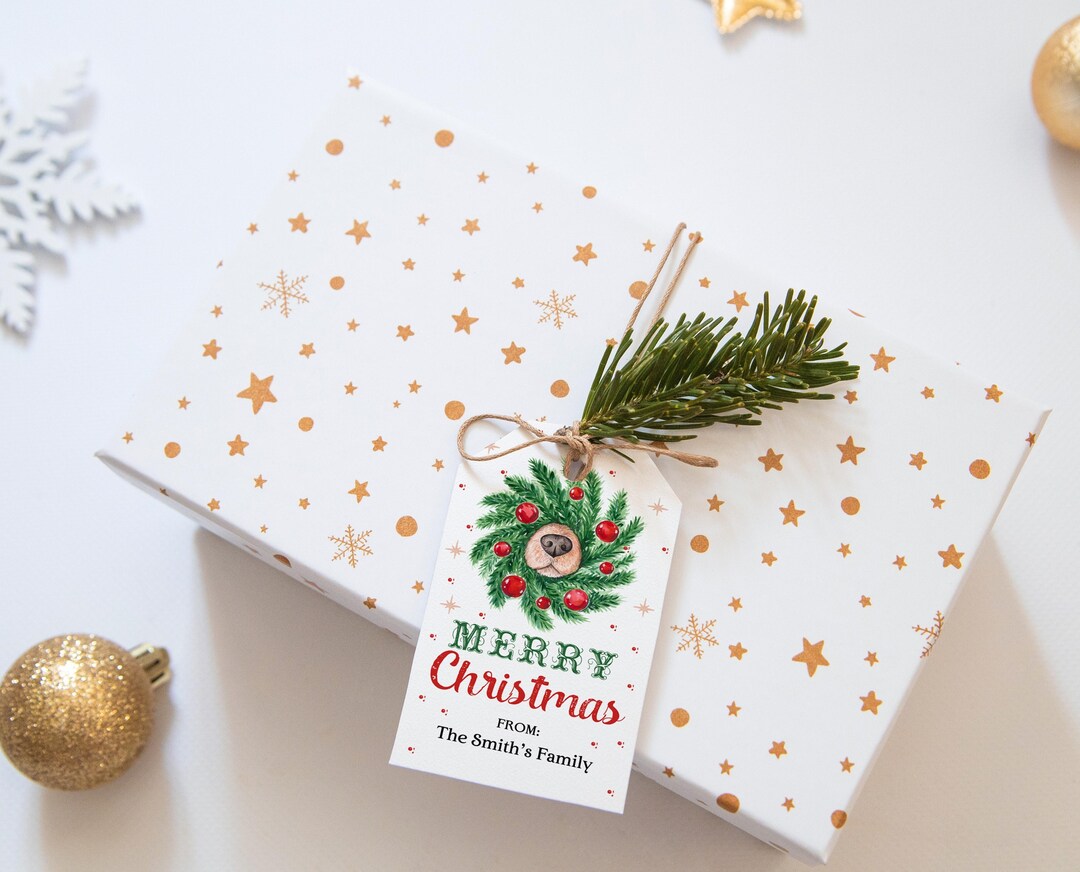 Editable Dog Christmas Gift Tag Template, Merry Christmas Holiday Gift ...