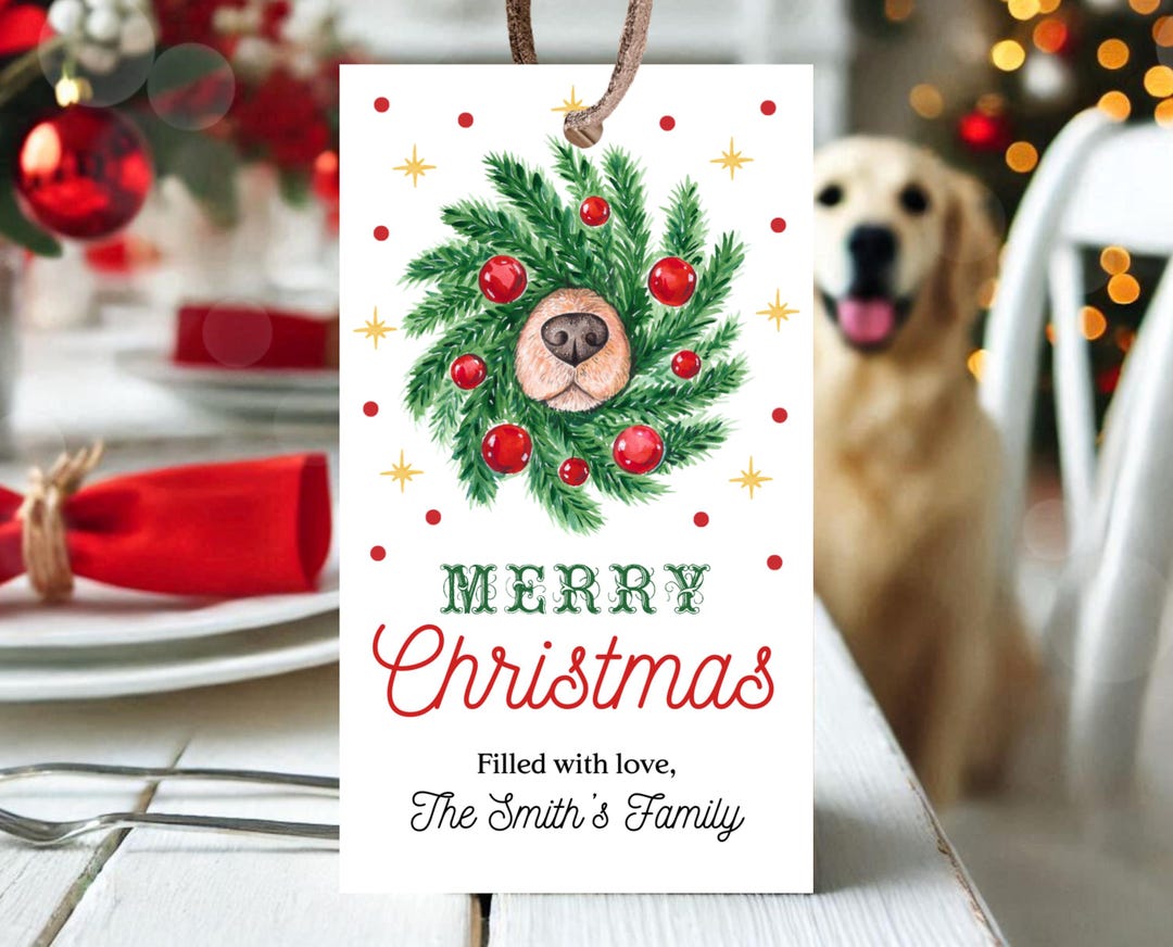 Editable Dog Christmas Gift Tag Template, Merry Christmas Holiday Gift ...