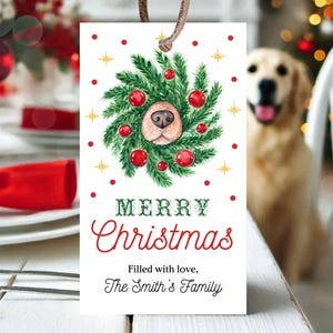 Editable Dog Christmas Gift Tag Template, Merry Christmas Holiday Gift ...