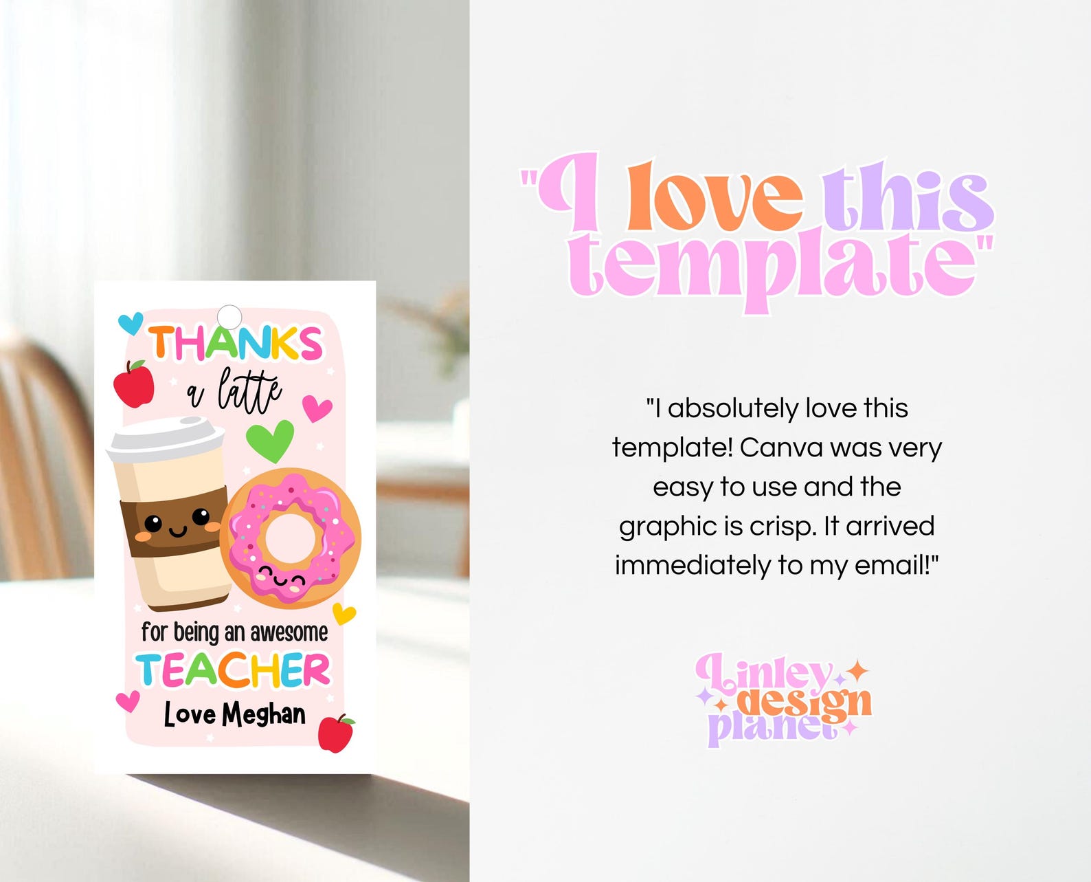 Editable Teacher Appreciation Gift Tag: Thanks a Latte (digital ...