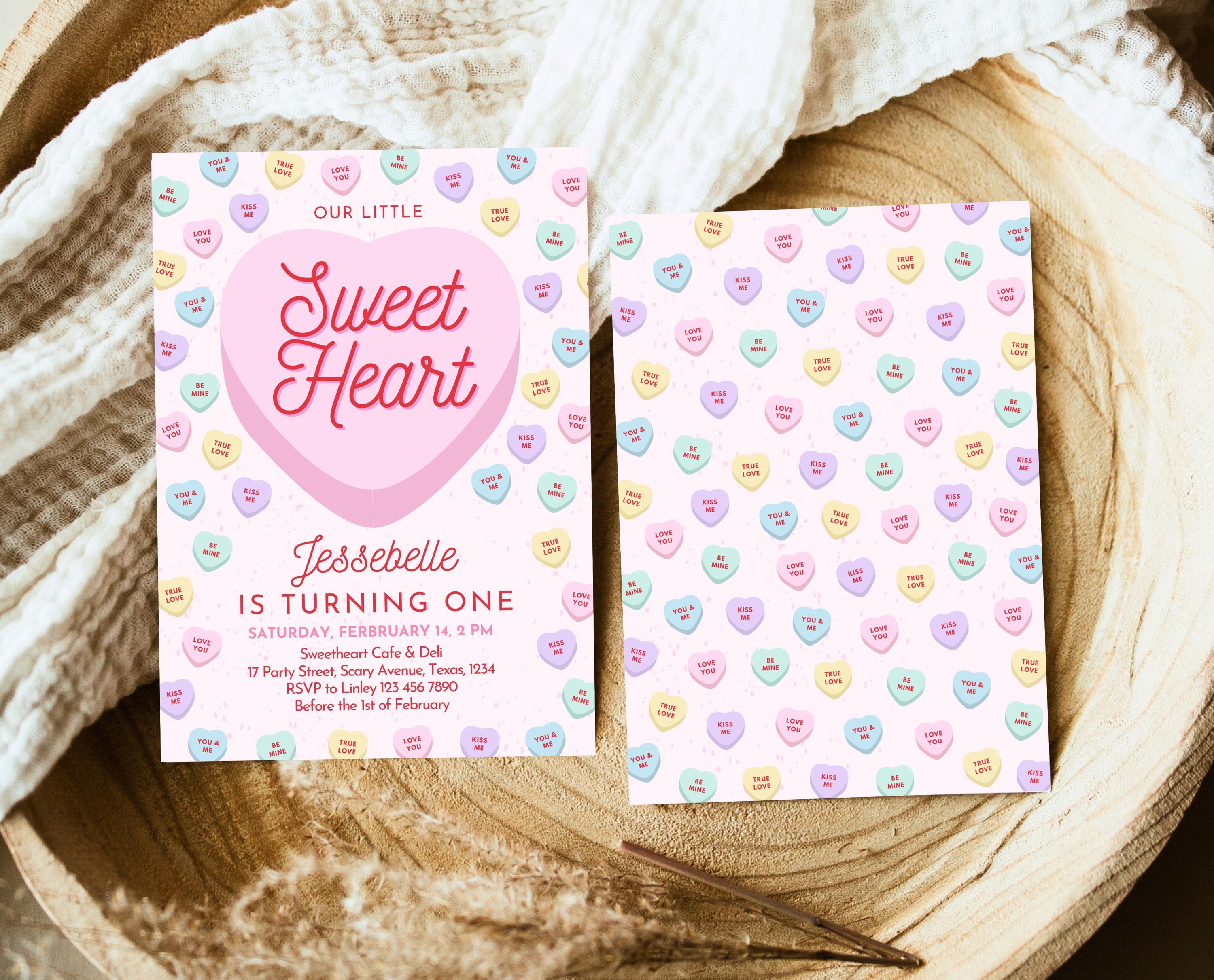 Editable Sweetheart Candy Birthday Invitation: Valentine's Theme ...