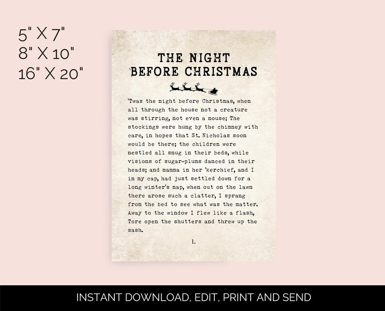 Editable the Night Before Christmas Sign Christmas Printable - Etsy
