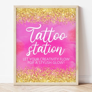 Tattoo Station Sign Pink Birthday, Glitter Birthday Sign, Birthday ...