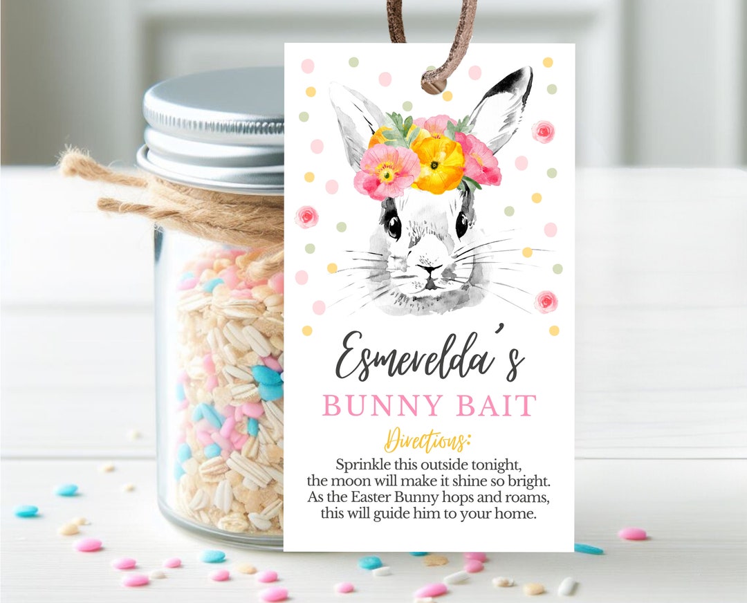 Editable Easter Bunny Bait Tag, Pink Bunny Food Printable, Easter ...