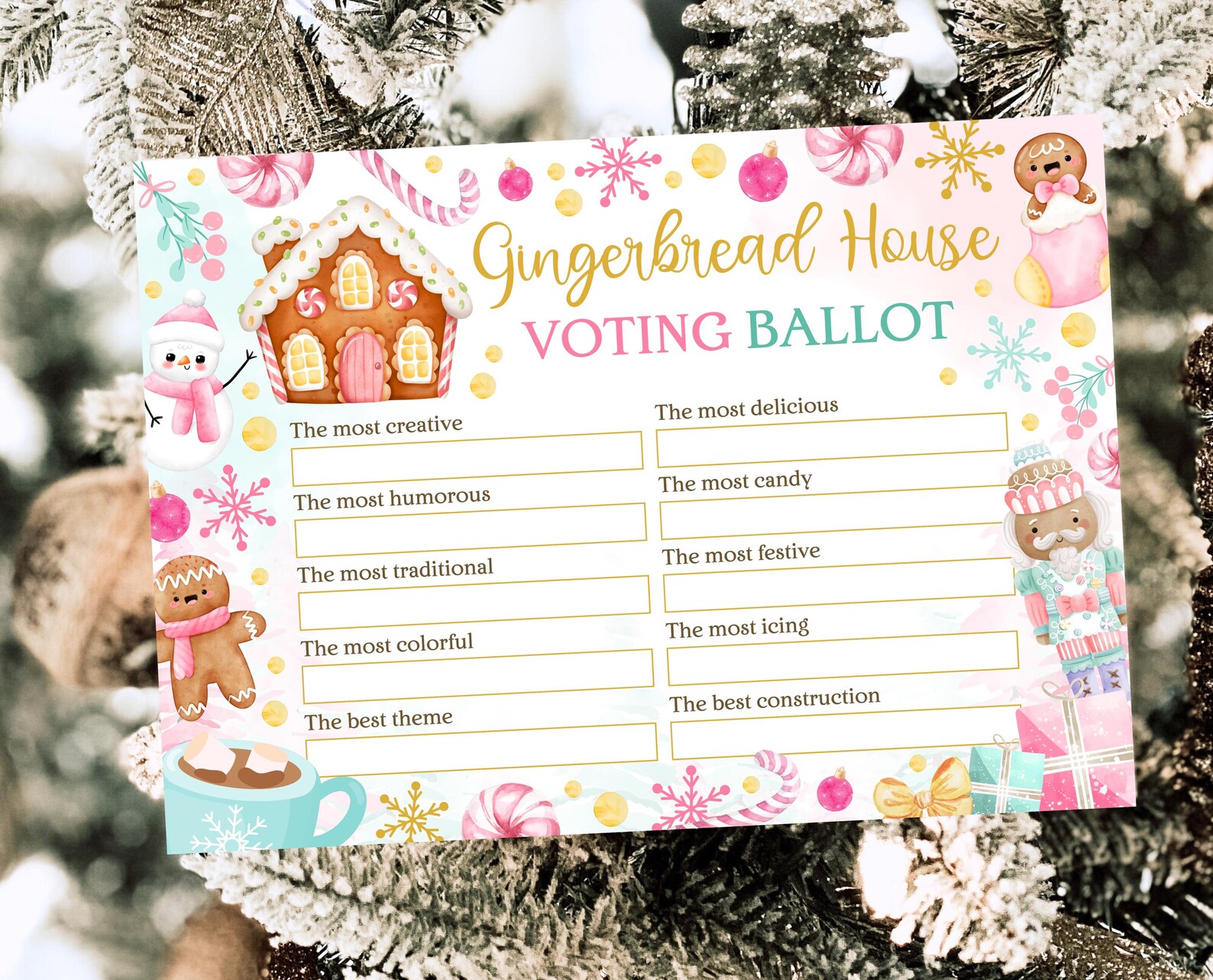 Editable Gingerbread House Voting Cards, Pink Christmas Gingerbread ...