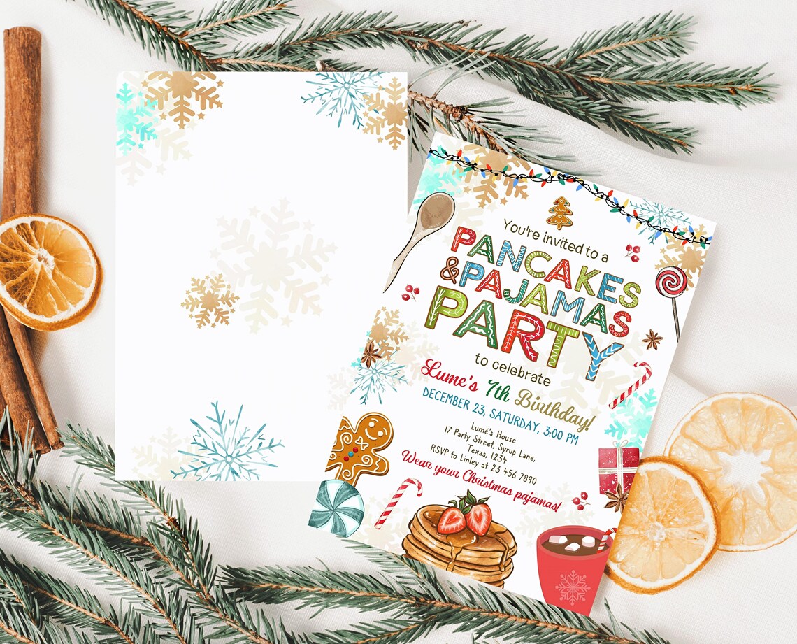 Editable Pancakes & Pajamas Party Christmas Birthday - Etsy