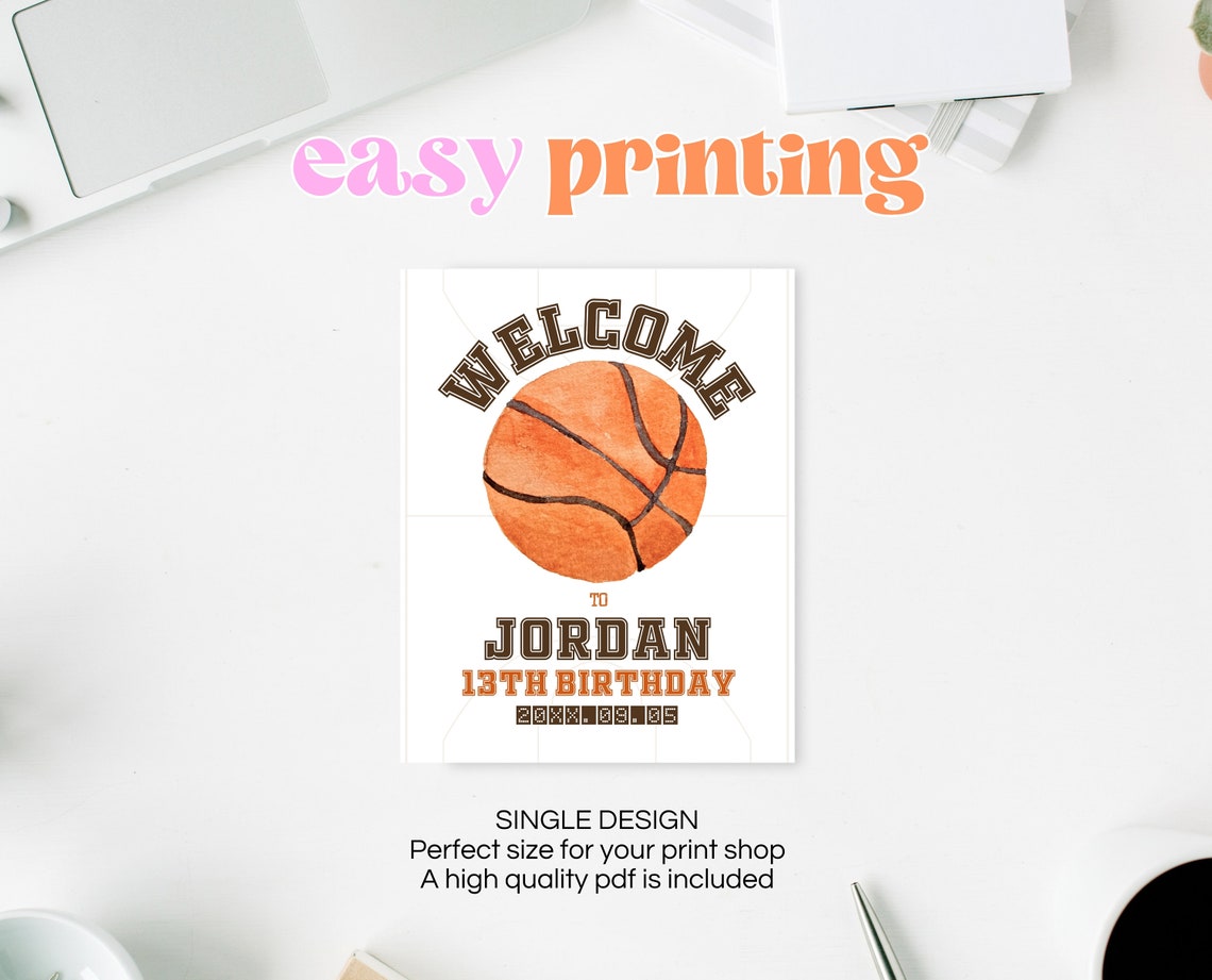 Editable Basketball Birthday Welcome Sign, Basketball Birthday Party ...