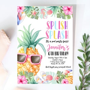 Editable Tropical Pineapple Birthday Invitation Template, Tropical ...