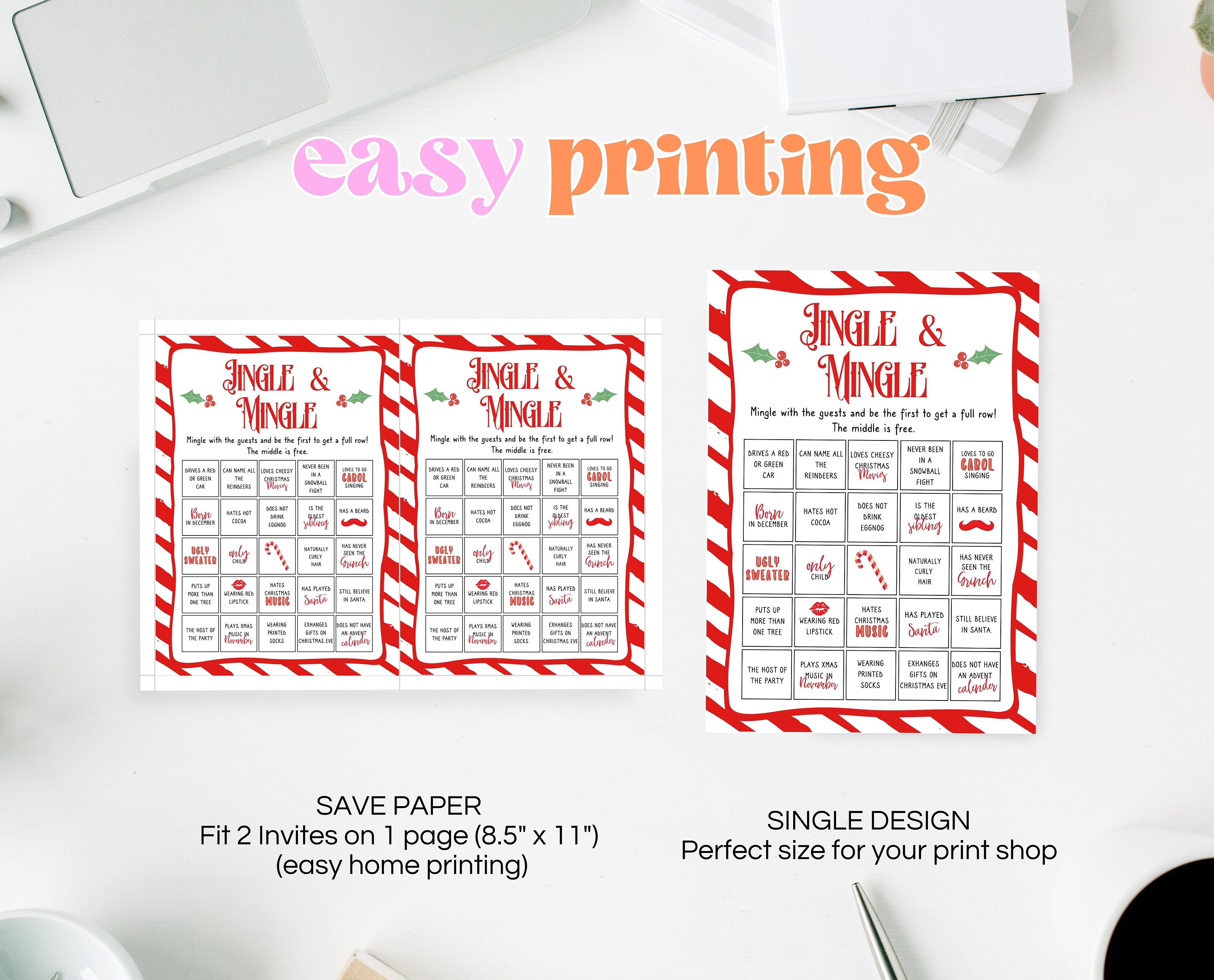 Christmas Bingo Game Template, Printable Christmas Party Games, Festive ...