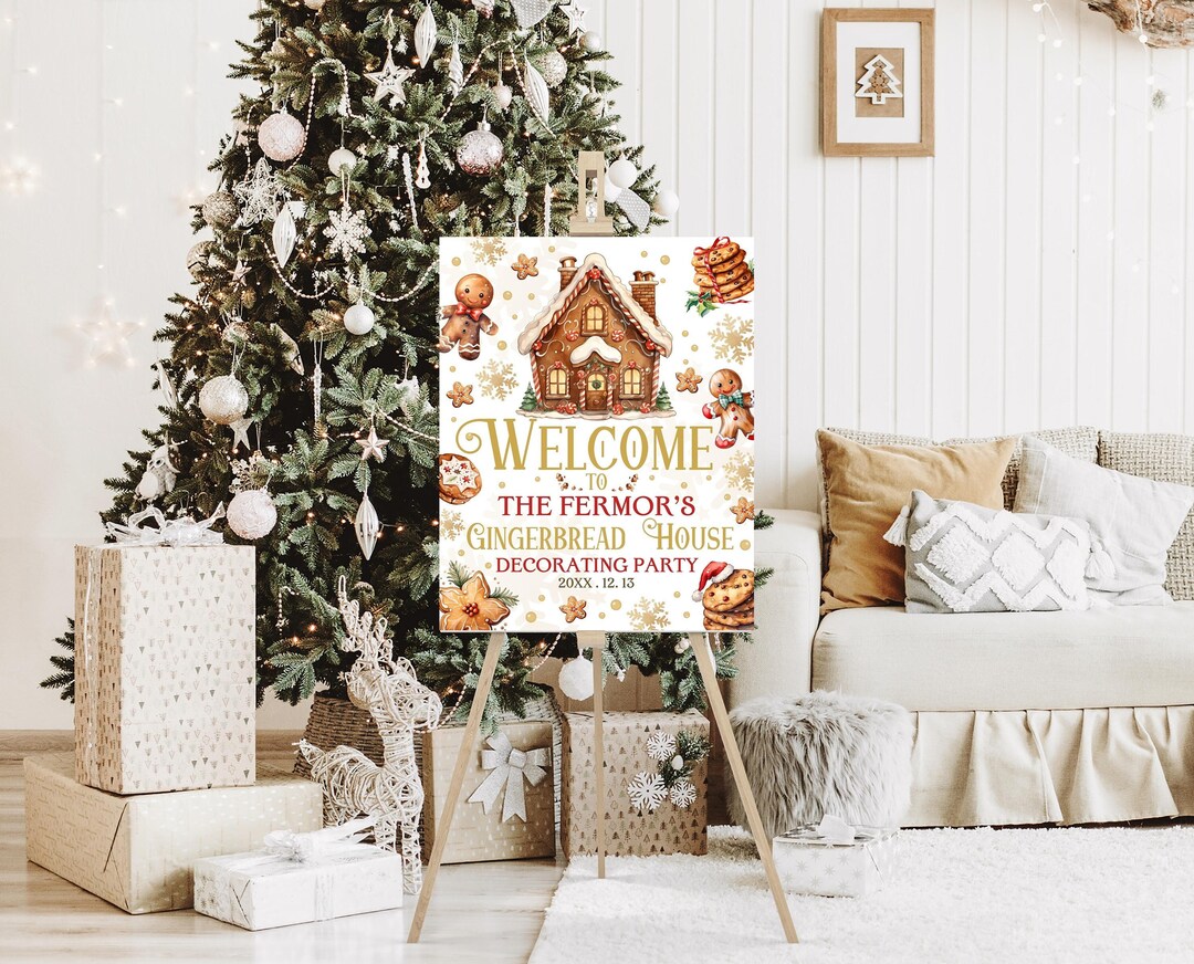 Editable Gingerbread House Decorating Party Welcome Sign, Christmas ...