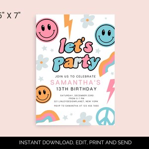 Editable Smiley Face Birthday Invitation, Retro Boy Birthday Party ...