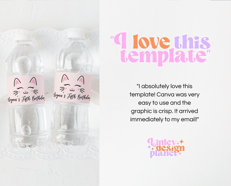 Editable Kitty Cat Birthday Water Bottle Label, Cat Birthday Bottle ...