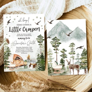 Editable Camping Baby Shower Invitation, Little Camper Baby Shower ...
