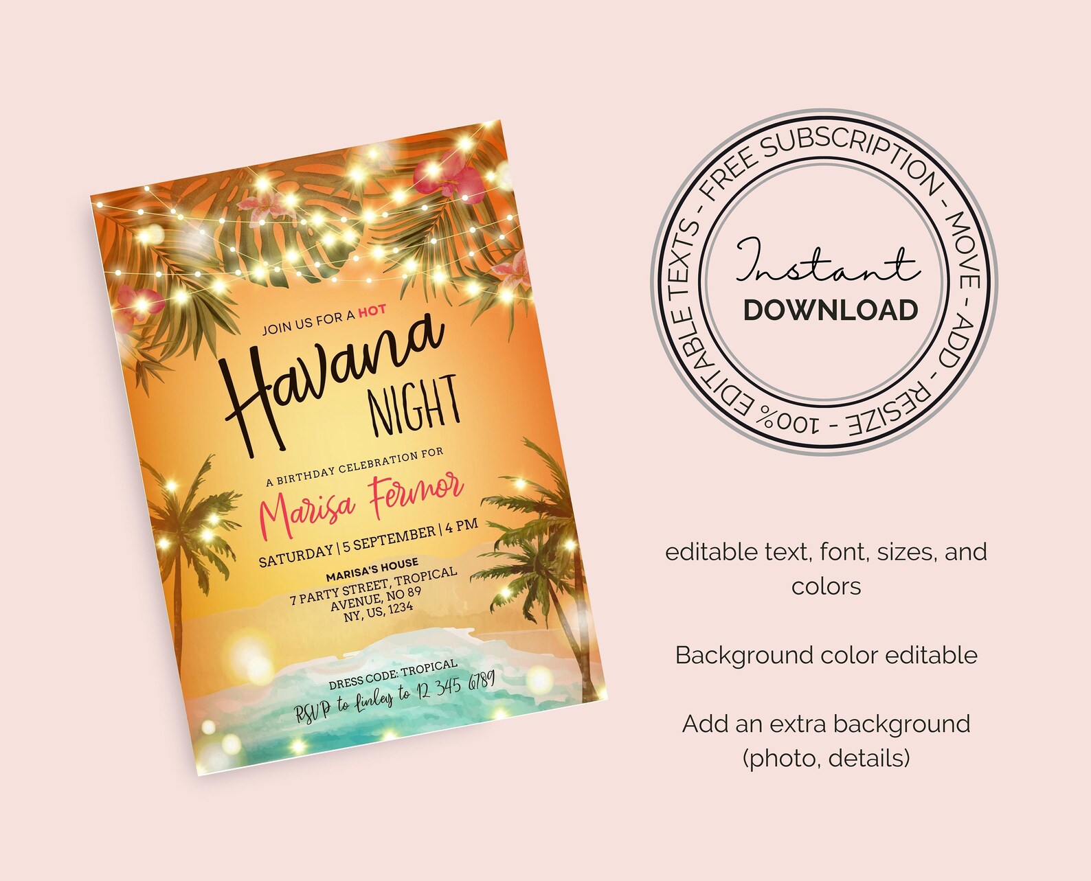 Editable Havana Beach Party Birthday Invitation Tropical - Etsy