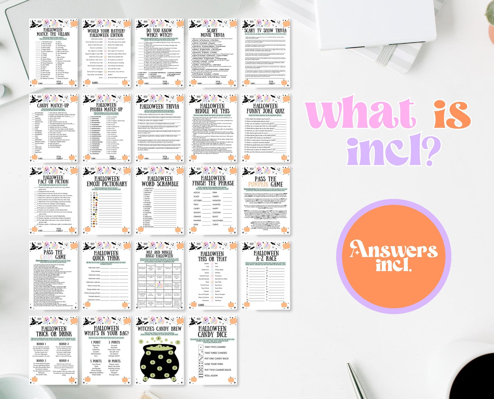 Printable 24 Halloween Games Bundle, Halloween Games, Halloween Trivia ...